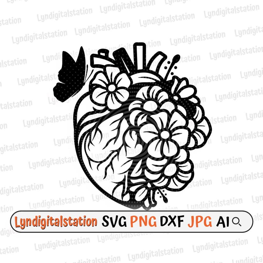 Heart Floral Svg | Anatomic Heart Clipart | Human Anatomy Cut File ...