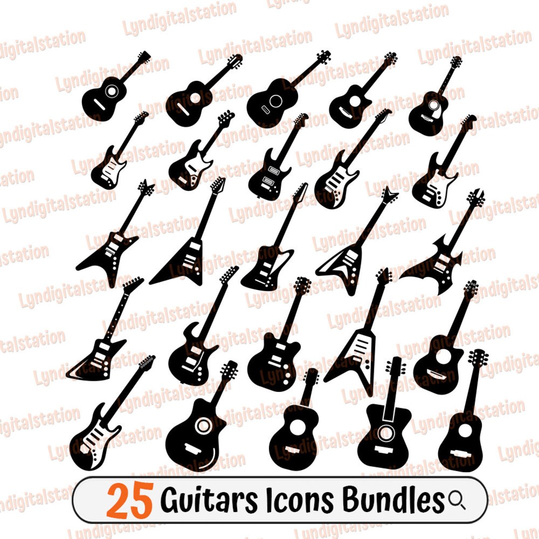 25 Guitars Icons Bundles Svg | String Instruments Clipart | Music Cut ...