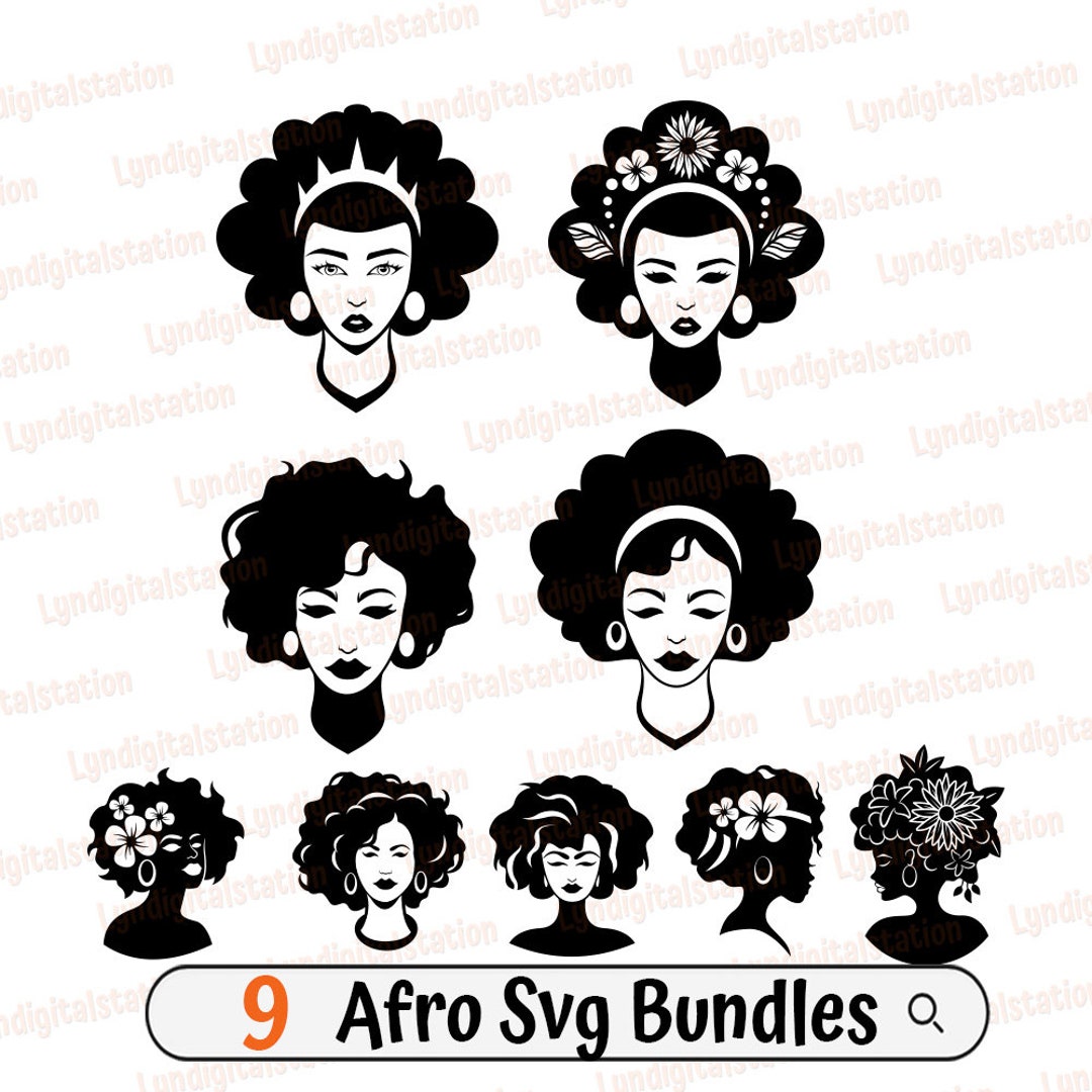 9 Afro Woman Bundles Svg | Afro Women Clipart | Afro Ladies Cut File ...