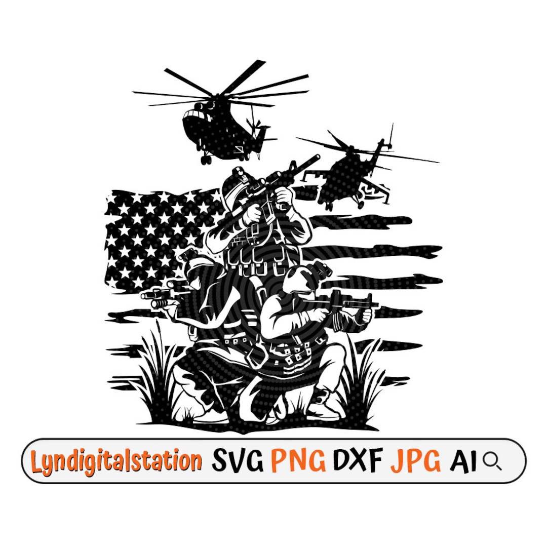 US Military Scene Svg | Soldier Silhouette Clipart | Military Cut File ...