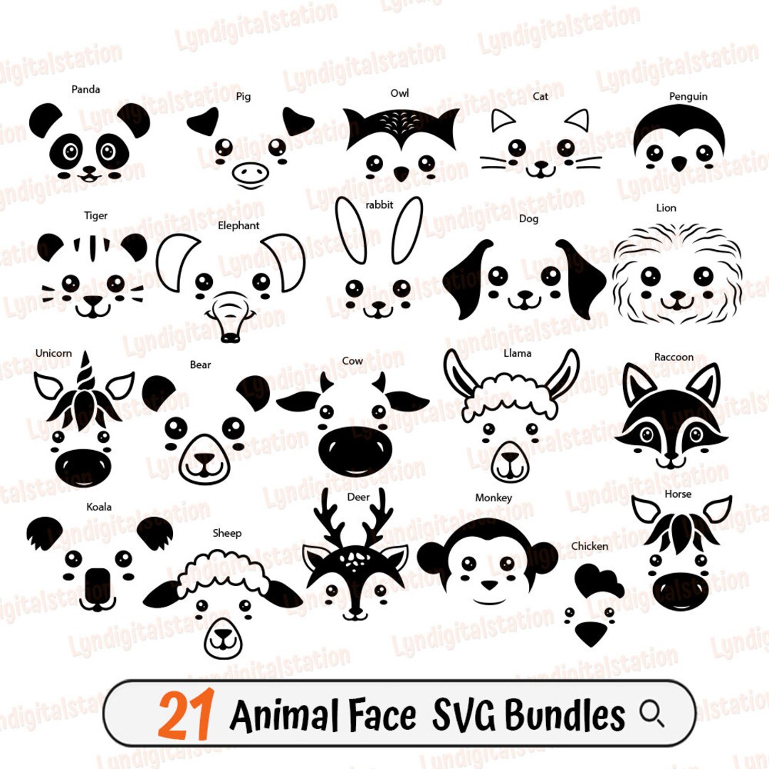21 Animal Face Bundles Svg | Cute Baby Animal Clipart | Animal Faces ...