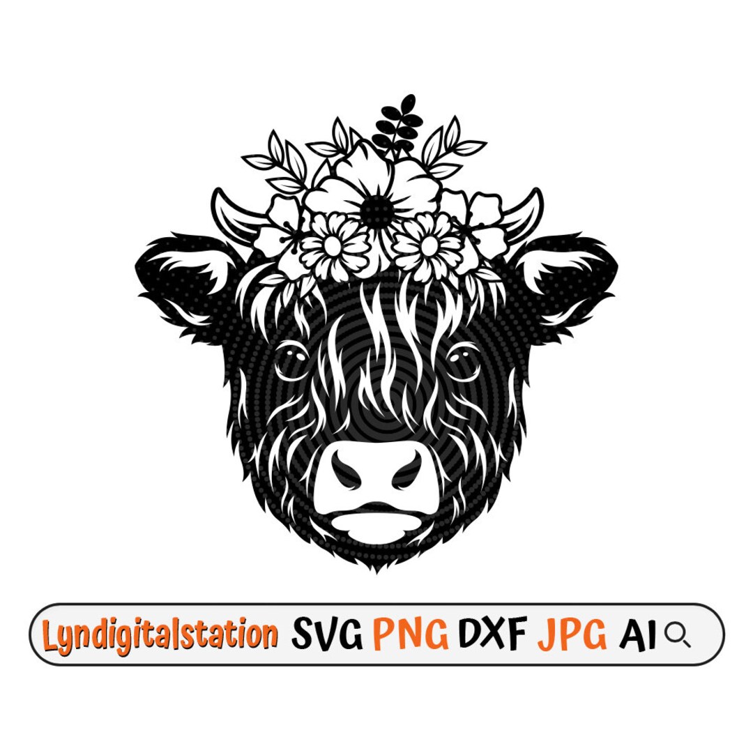 Baby Highland Cow Svg | Highland Cow With Flower Clipart | Floral Farm ...