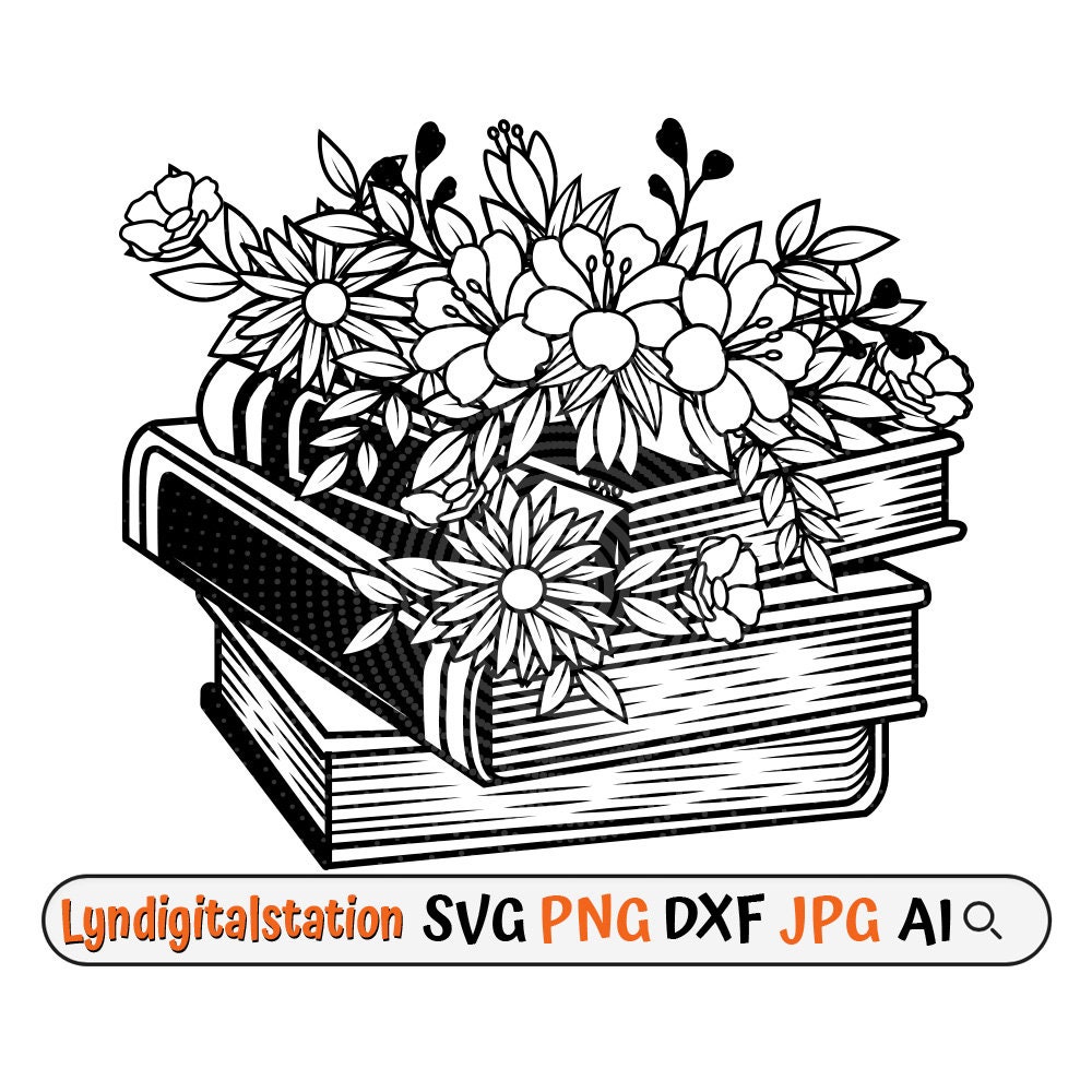 Floral Book Svg Book Clipart Book Blossoms Cut File Florist Book Lover ...