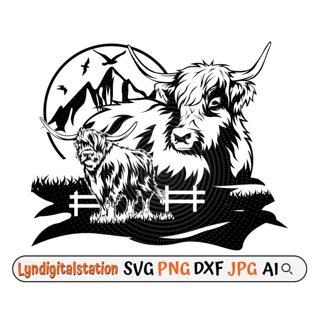 Highland Cow Scene Svg | Farm Animal Clipart | Dairy Cattle Cut File ...