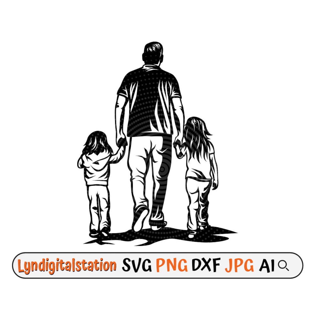 Father & Daughters Svg | Dad Life Clipart | Dad With 2 Daughters Cut ...