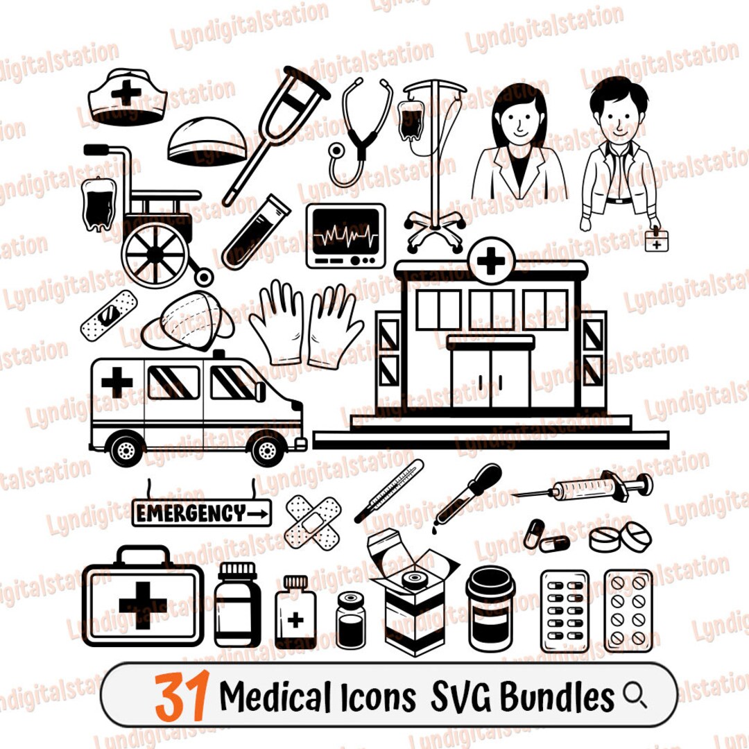 31 Medical Icon Bundles Svg | Hospital Theme Clipart | Medicine Cut ...