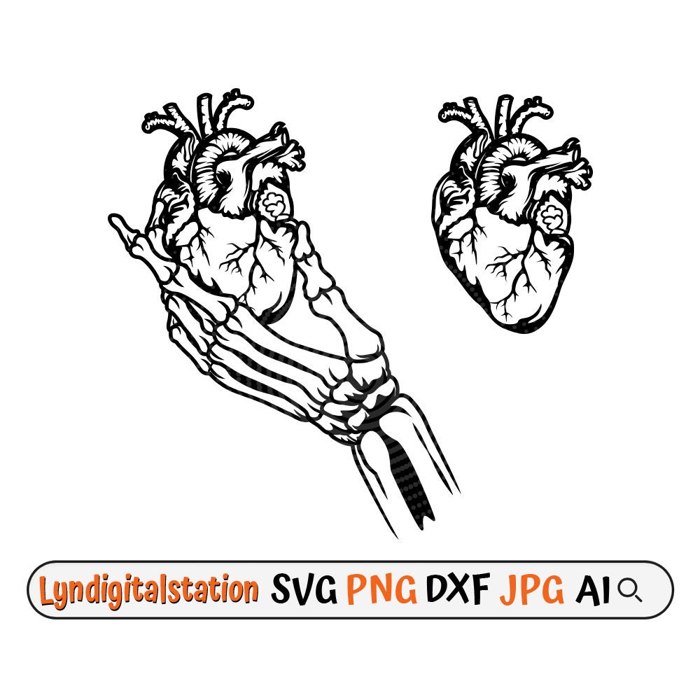 Bone and Heart Svg Skeleton Hand With Hearts Clipart Anatomical Heart ...