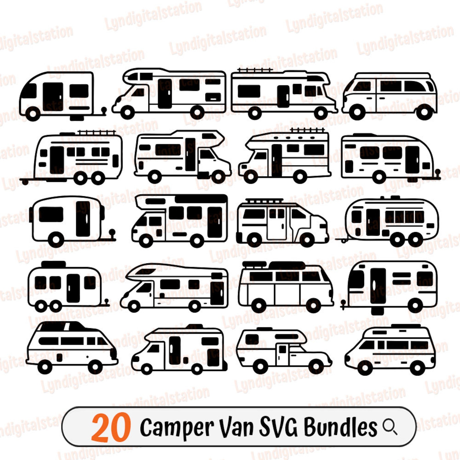20 Camper Van Bundles Svg | Outdoor Caravan Clipart | Camper Van Cut ...