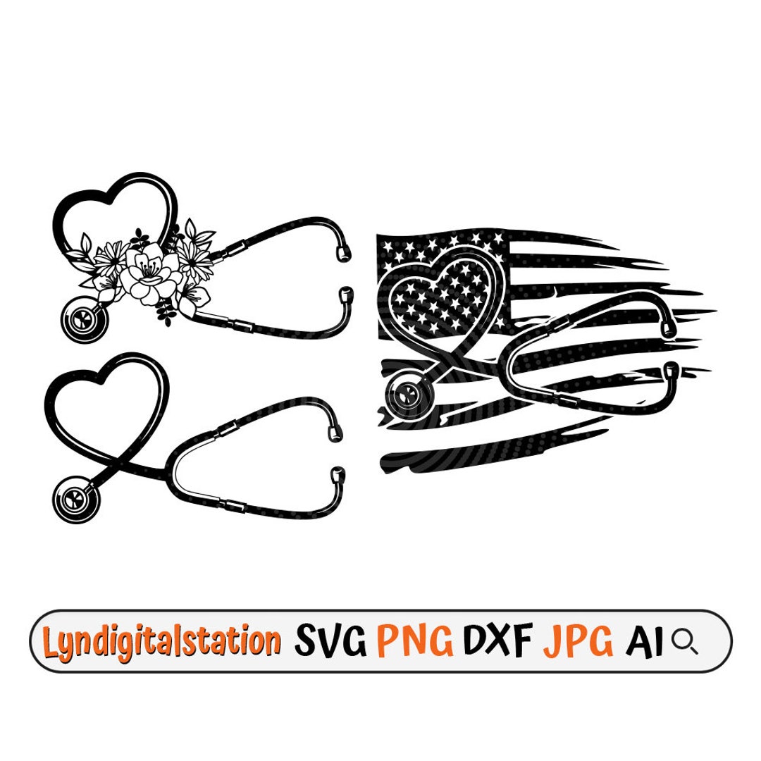 Stethoscope Floral Svg | Stethoscope Clipart | Heart Stethoscope Cut ...