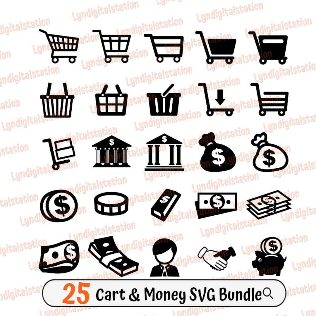 Cart & Money Bundles Svg | Shopping Clipart | Bank Cut File | Dollar ...