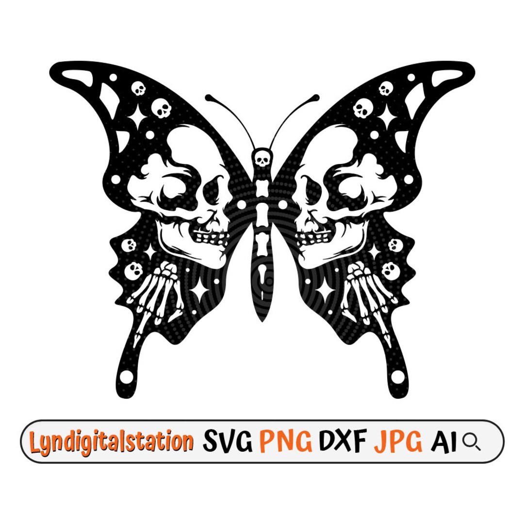 Butterfly Skull Svg | Skull & Bones Clipart | Butterfly Cut File ...
