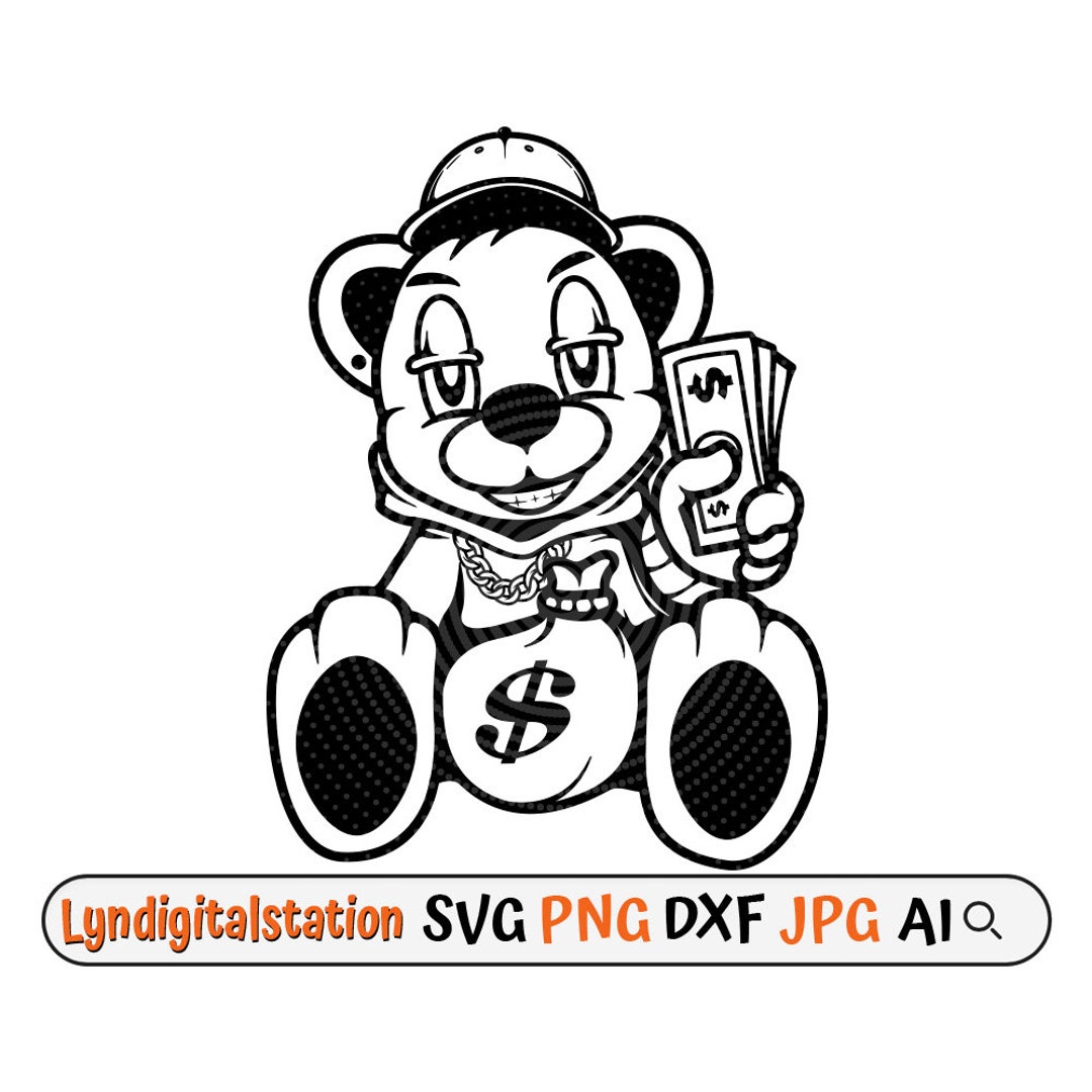 Rich Teddy Svg | Teddy With Money Bag Clipart | Gangster Teddy Cut File ...