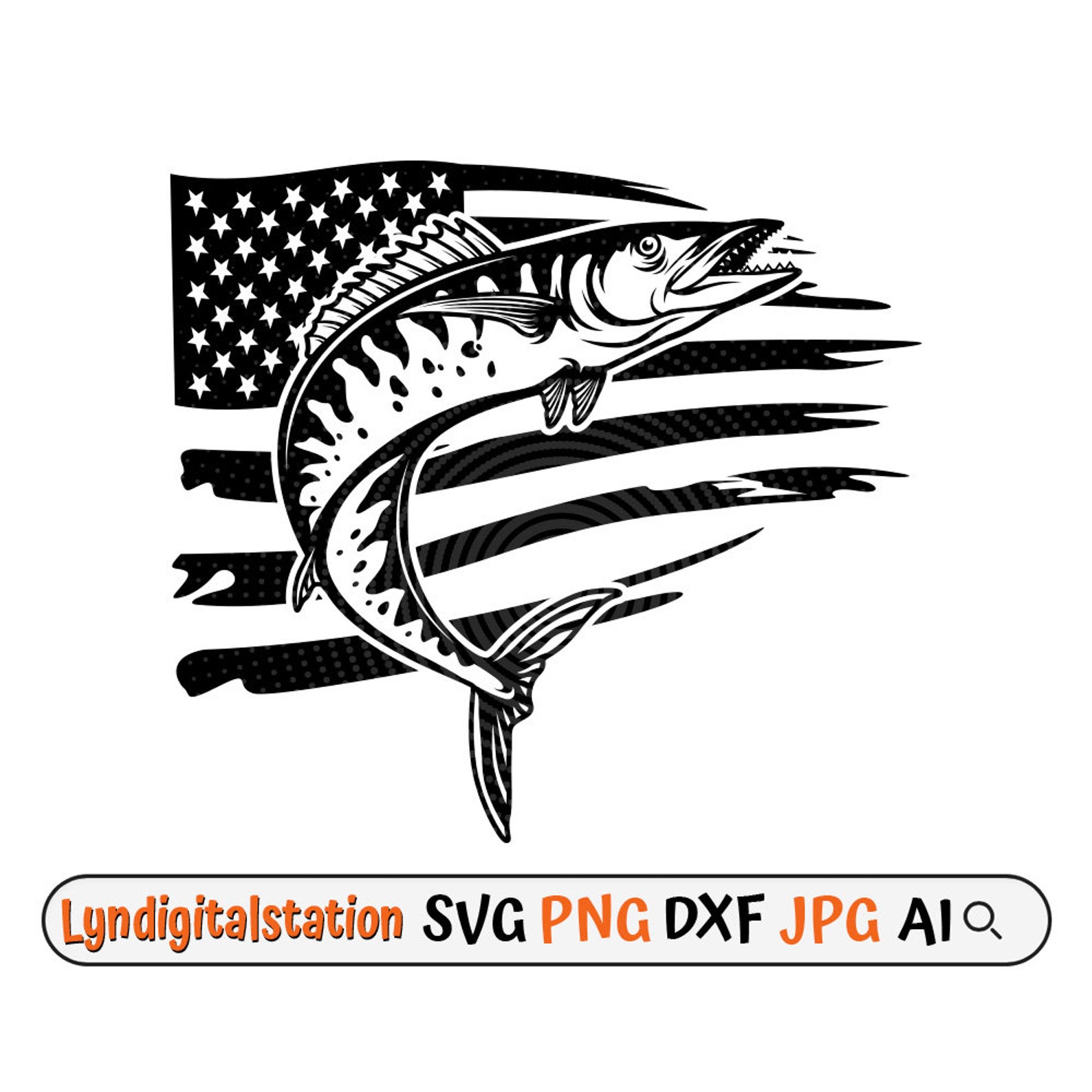 US Barracuda Fish Svg | Angler Dad Gift Clipart | Salt Water Fishing ...