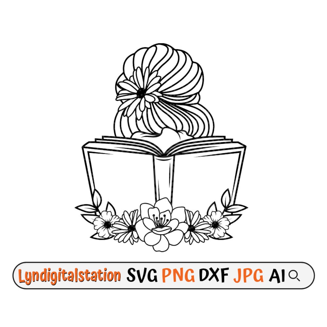 Woman Reading Book Svg | Floral Book Clipart | Book With Flowers Cut ...