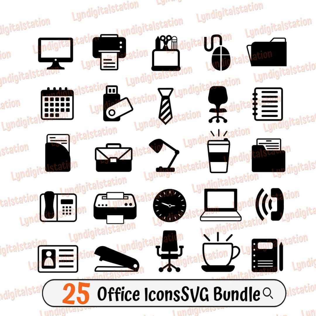 25 Office Icons Bundles Svg | Office Supplies Clipart | Office ...