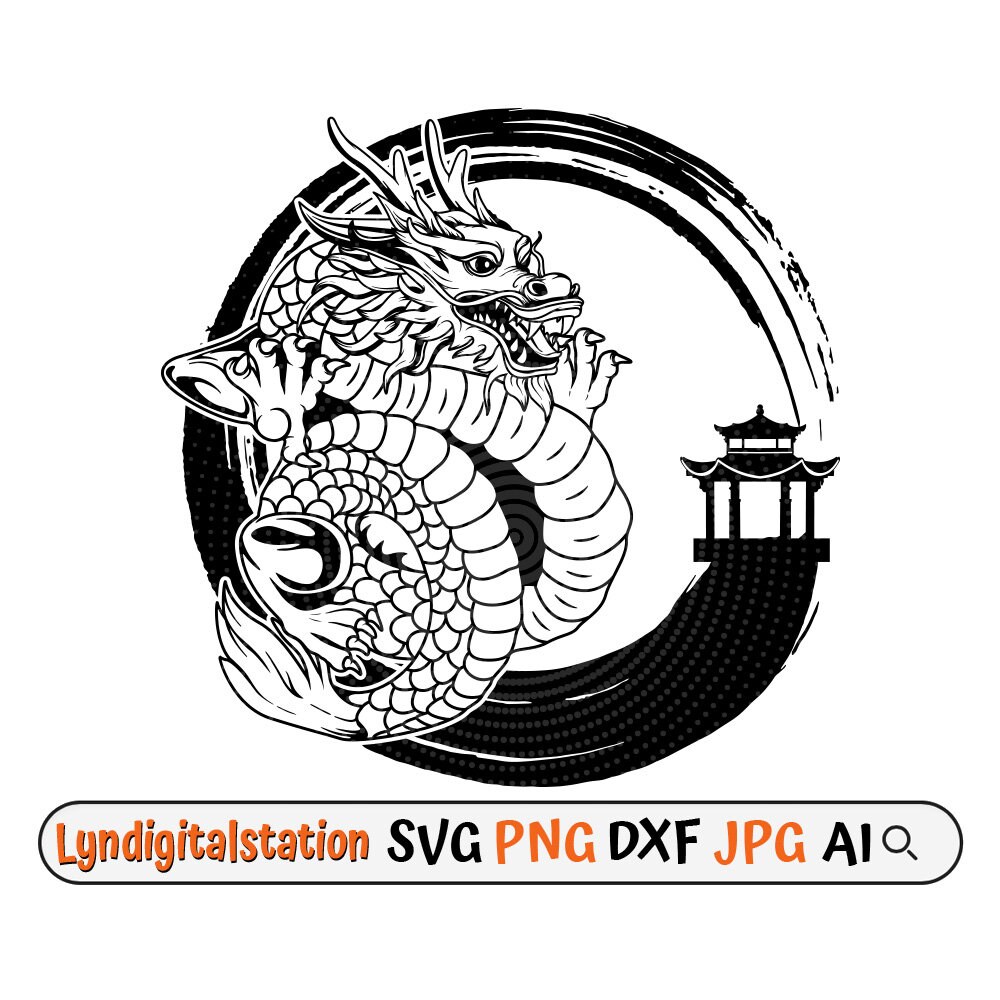 Dragon Svg Round Chinese Dragon Clipart Dragon Palace Cut File Dragon ...