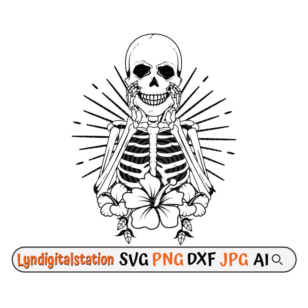 Skull Svg Floral Skeleton Clipart Magical Bones Smile Cut - Etsy