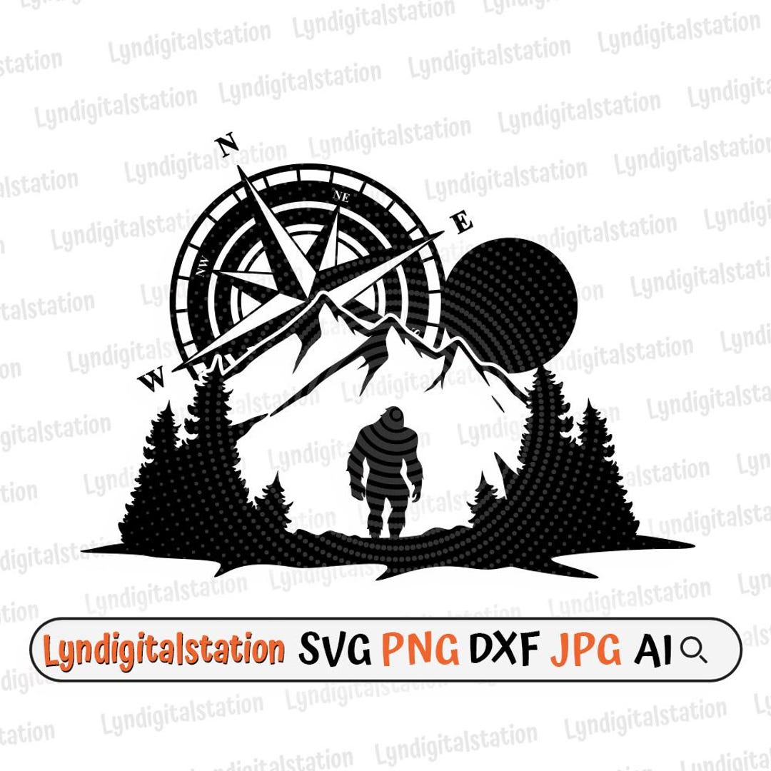 Bigfoot Svg | Bigfoot With Compass Clipart | Nature Life Cut File ...