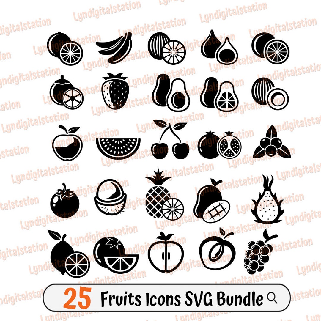 25 Fruits Icons Bundle Svg | Avocado Clipart | Citrus Fruit Cut File ...