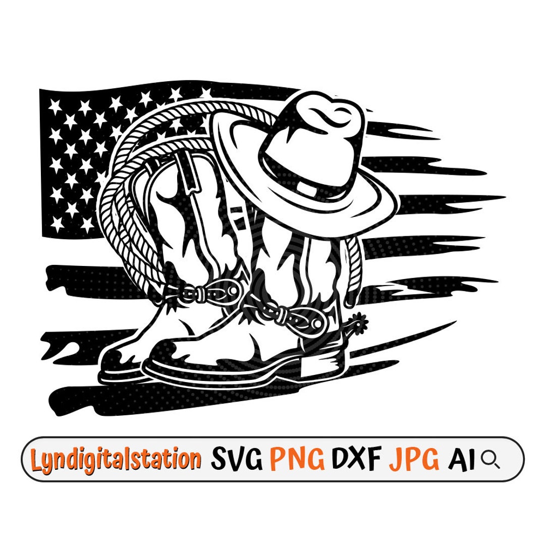 US Cowboy Gear Svg | Cowboy Hat & Rope Clipart | Western Farm Life Cut ...
