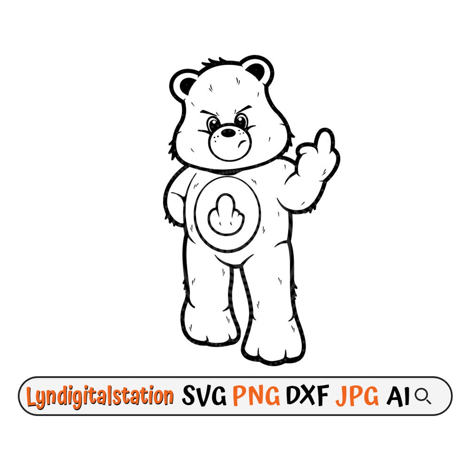 Care Bear Svg | Bear Middle Finger Clipart | Angry Bear Cut File | Fuck ...