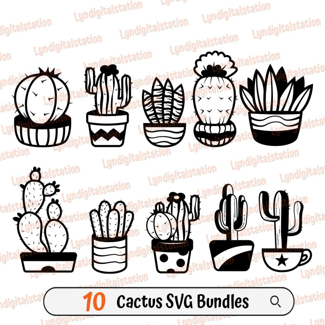Cactus Bundles Svg | Succulent Clipart | 10 Cactus Cut File | Potted ...
