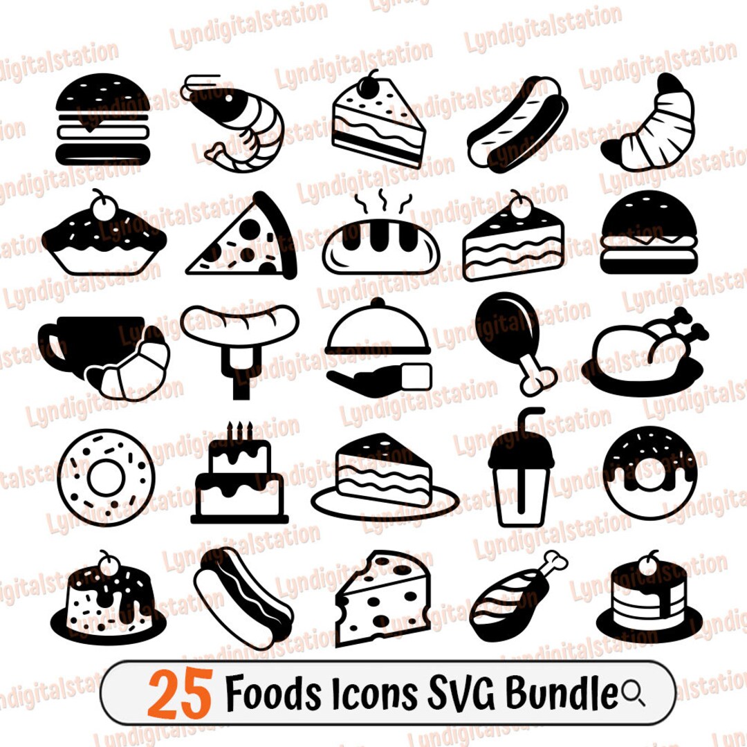 25 Food Icons Bundle Svg | Snacks Clipart | Meat Cut File | Sea Foods ...