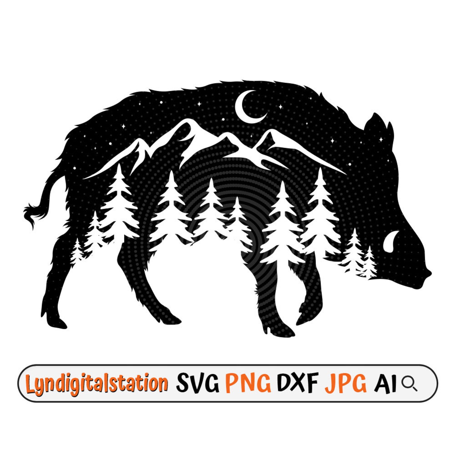 Wild Boar Outdoor Scene Svg Mountain Scene Clipart Wild Animal Scenery ...