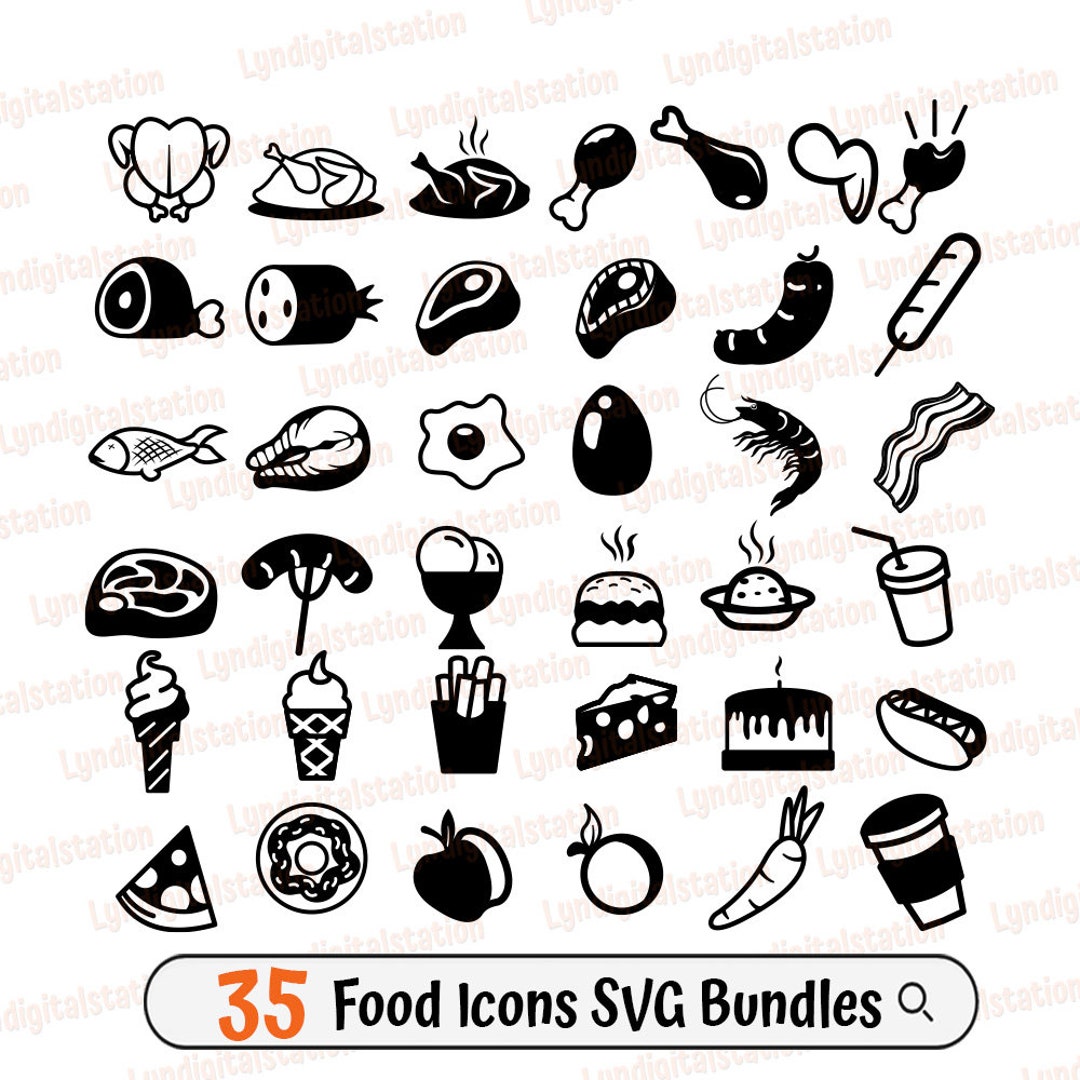 35 Food Icon Bundles Svg | Snacks Clipart | Meat Cut File | Fast Foods ...