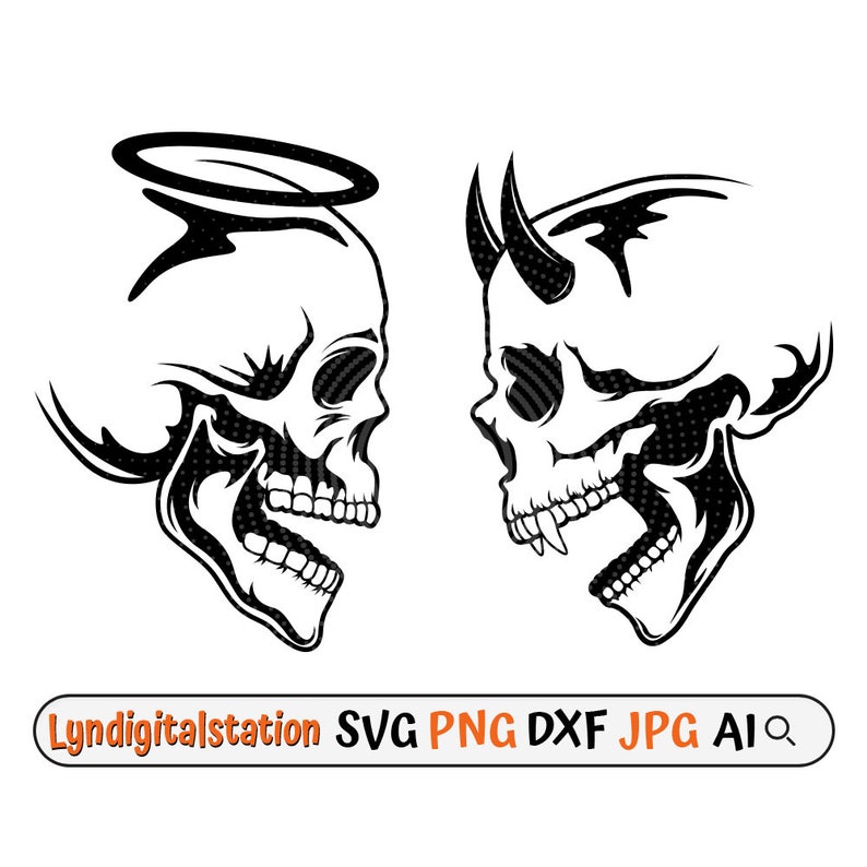 Angel and Devil Skull Svg | Saint and Demon Clipart | Good and Bad Cut ...