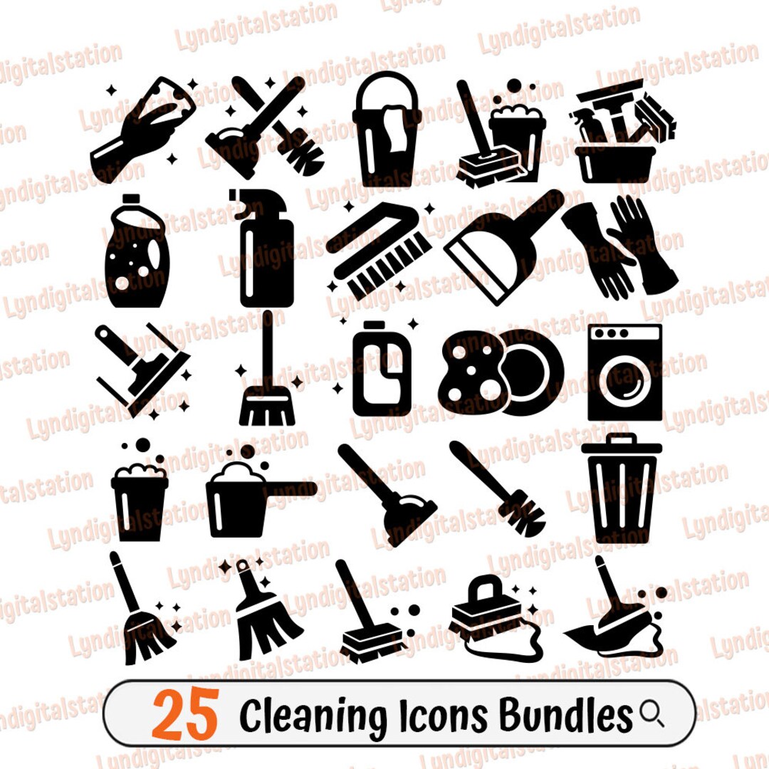 25 Cleaning Icons Bundles Svg | Janitorial Clipart | Supplies Cut File ...