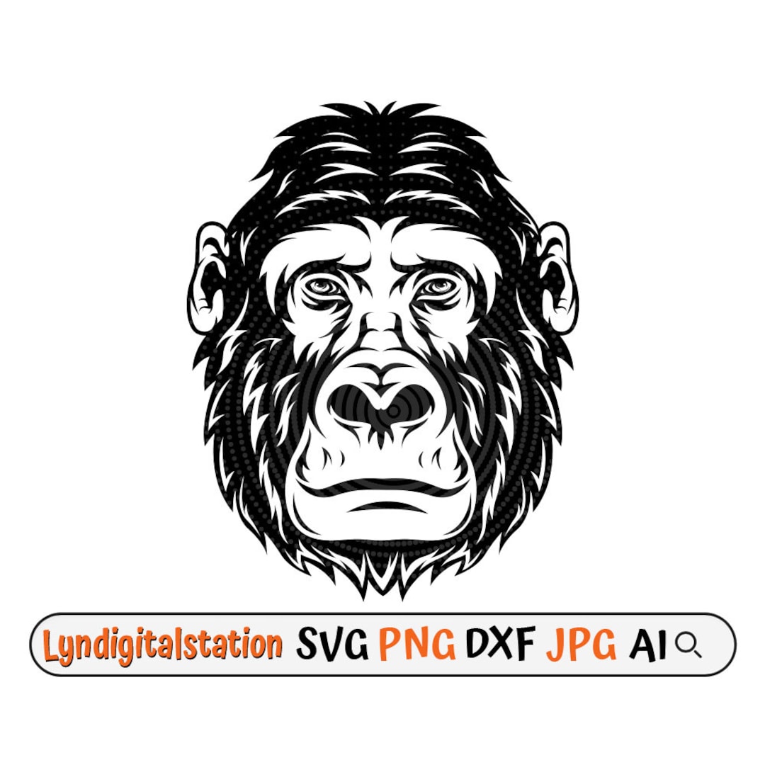 Ape Svg | Monkey Face Clipart | Gorilla Cut File | Ape Head Stencil ...