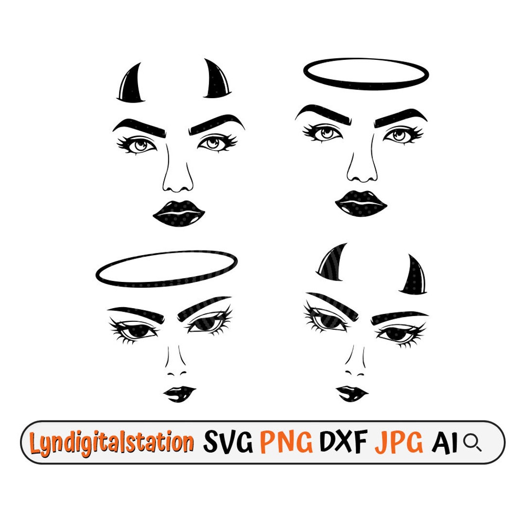 Angel and Devil Svg | Girl Head Clipart | Angel Face Cut File | Devil ...