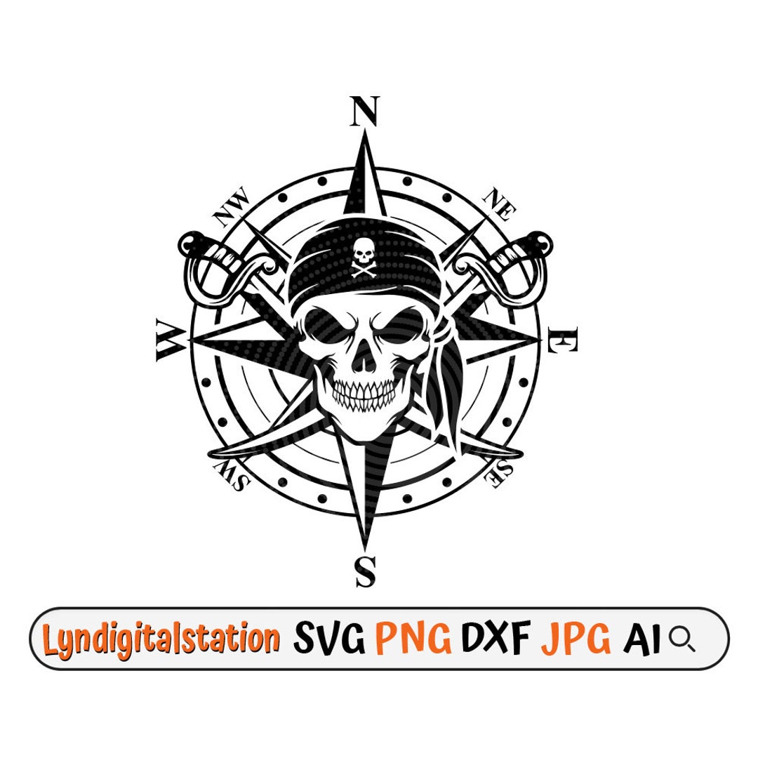 Pirate Compass Svg Skull Compass Clipart Skull Pirate With Compass Cut File Nautical Stencil