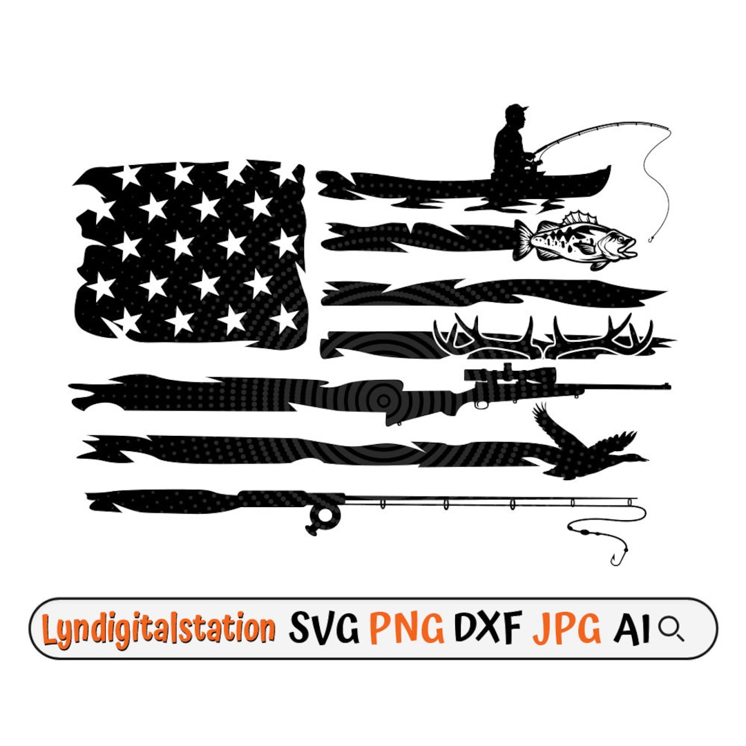 US Fishing and Hunting Flag Svg | US Fisherman Clipart | US Hunter Cut ...