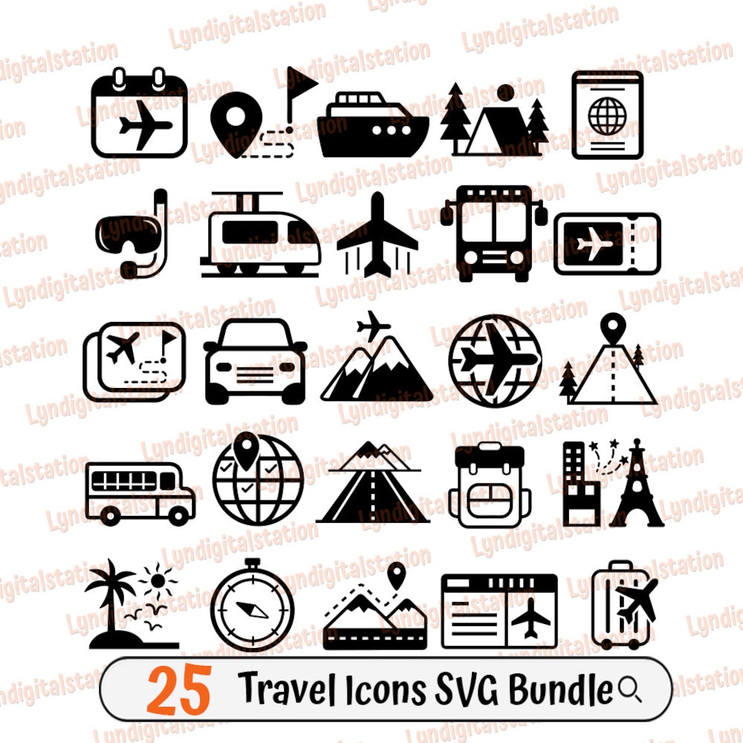 25 Travel Icons Bundles Svg | Vacation Clipart | World Tour Cut File ...