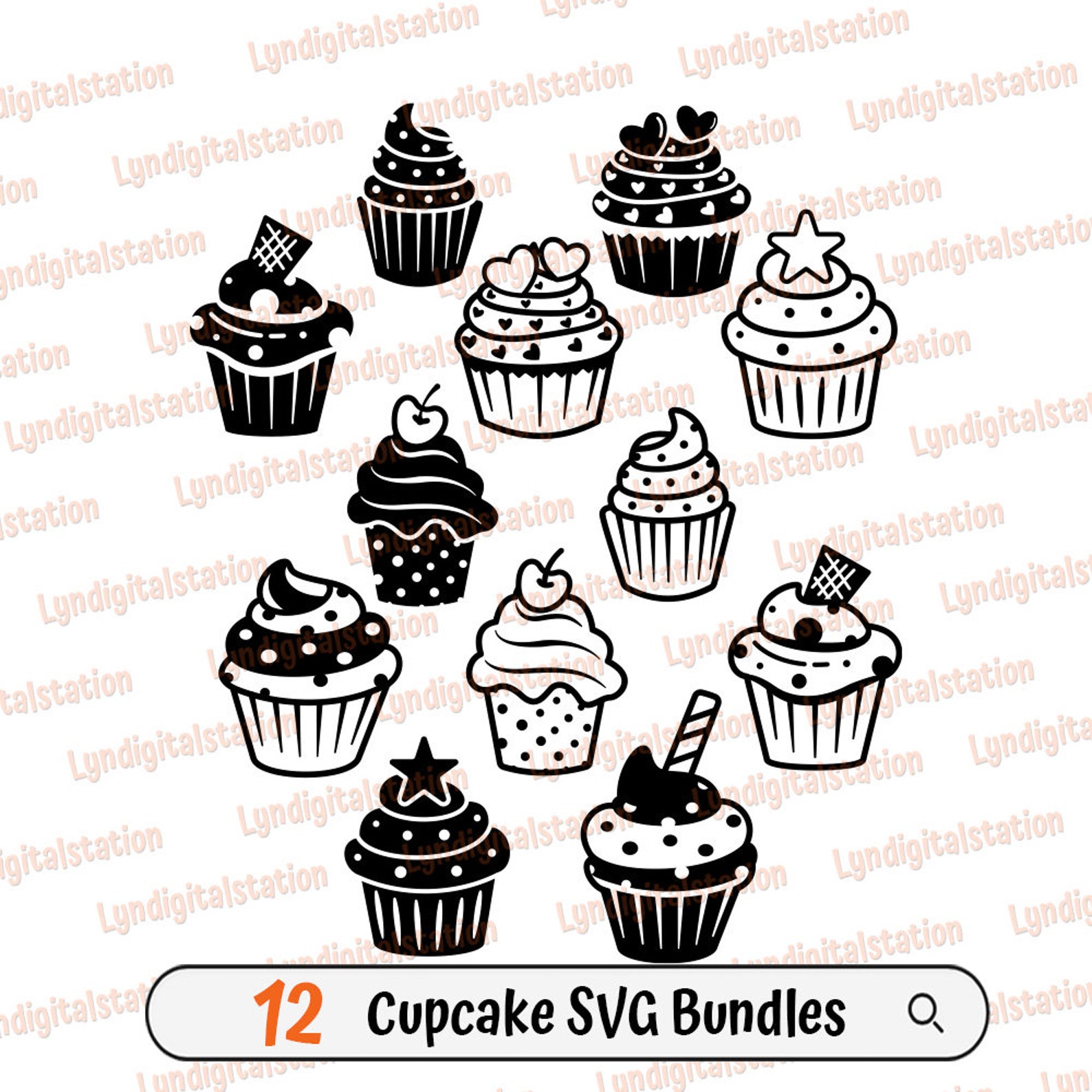 Cupcake Bundles Svg | 12 Cupcakes Clipart | Desserts Cut File | Sweet ...
