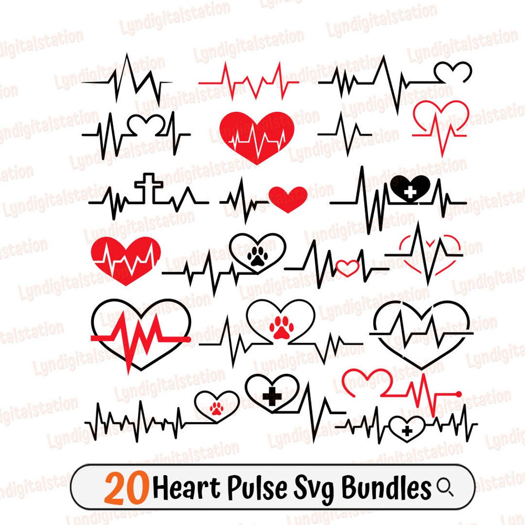20 Heart Pulse Bundles Svg | Heartbeat Clipart | Lifeline Cut File ...