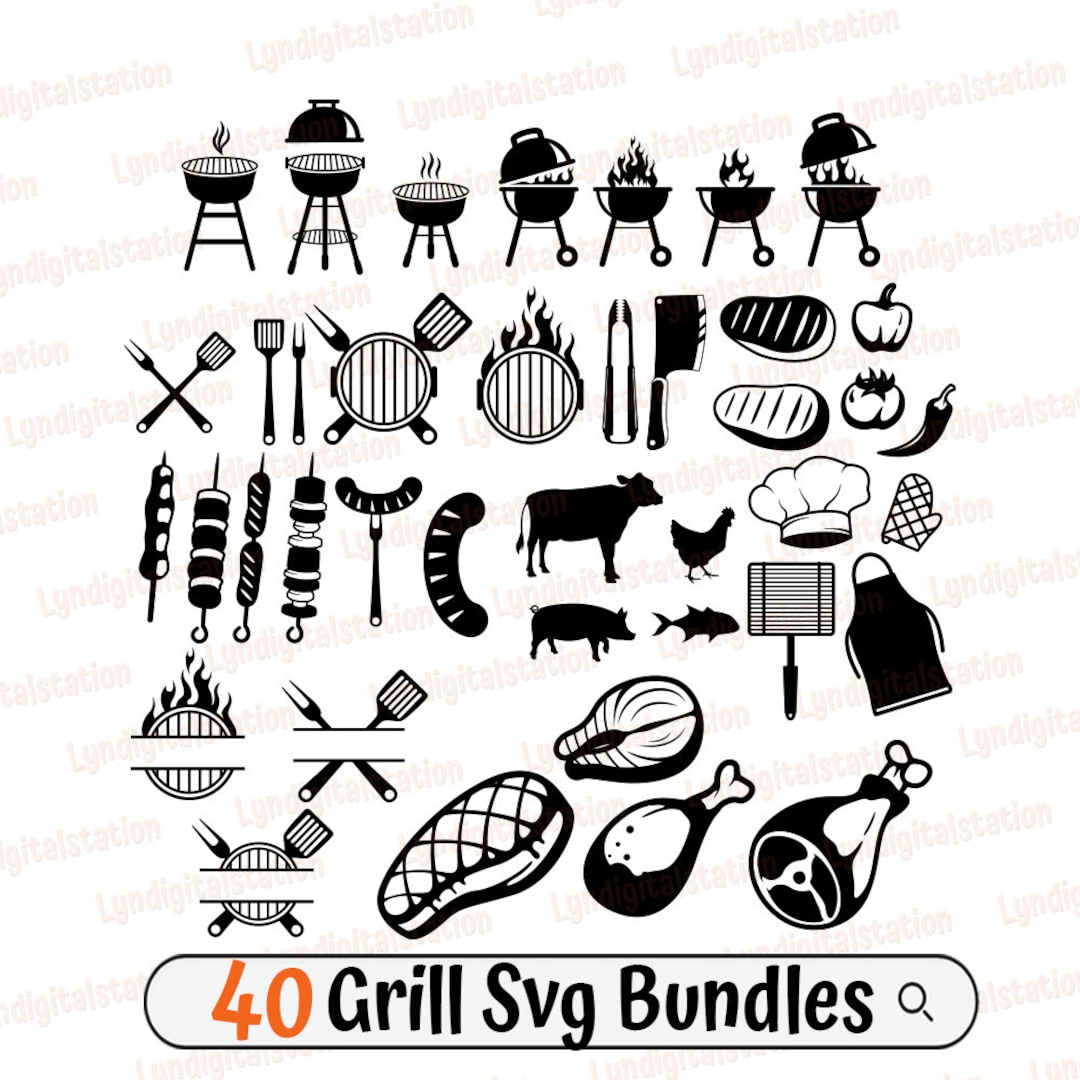 40 Grill Bundles Svg | Barbeque Clipart | Grilled Meat Cut File ...