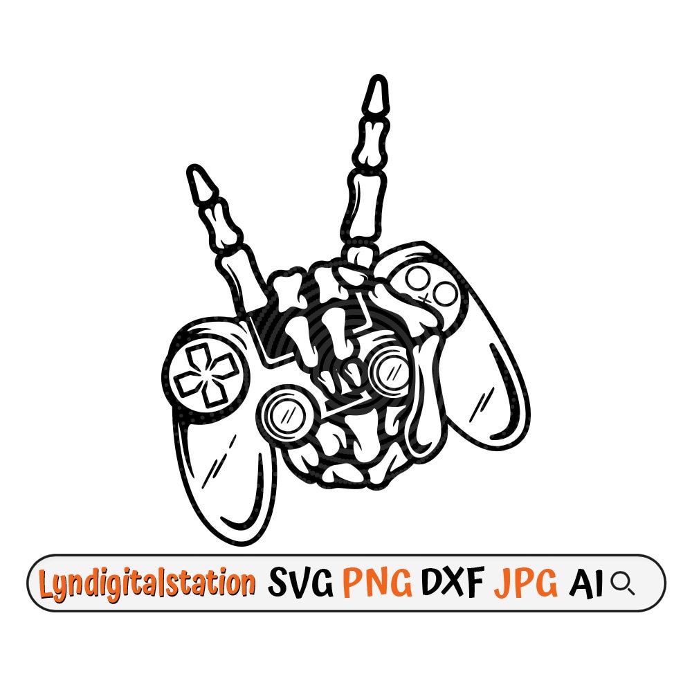 Skull Hand With Joystick Gamer Svg | Joystick Clipart | Skeleton Hand ...