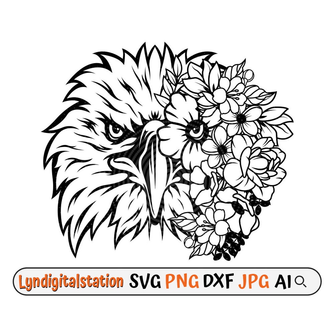 Floral Eagle Svg | Eagle Face Clipart | Eagle With Flower Cut File ...