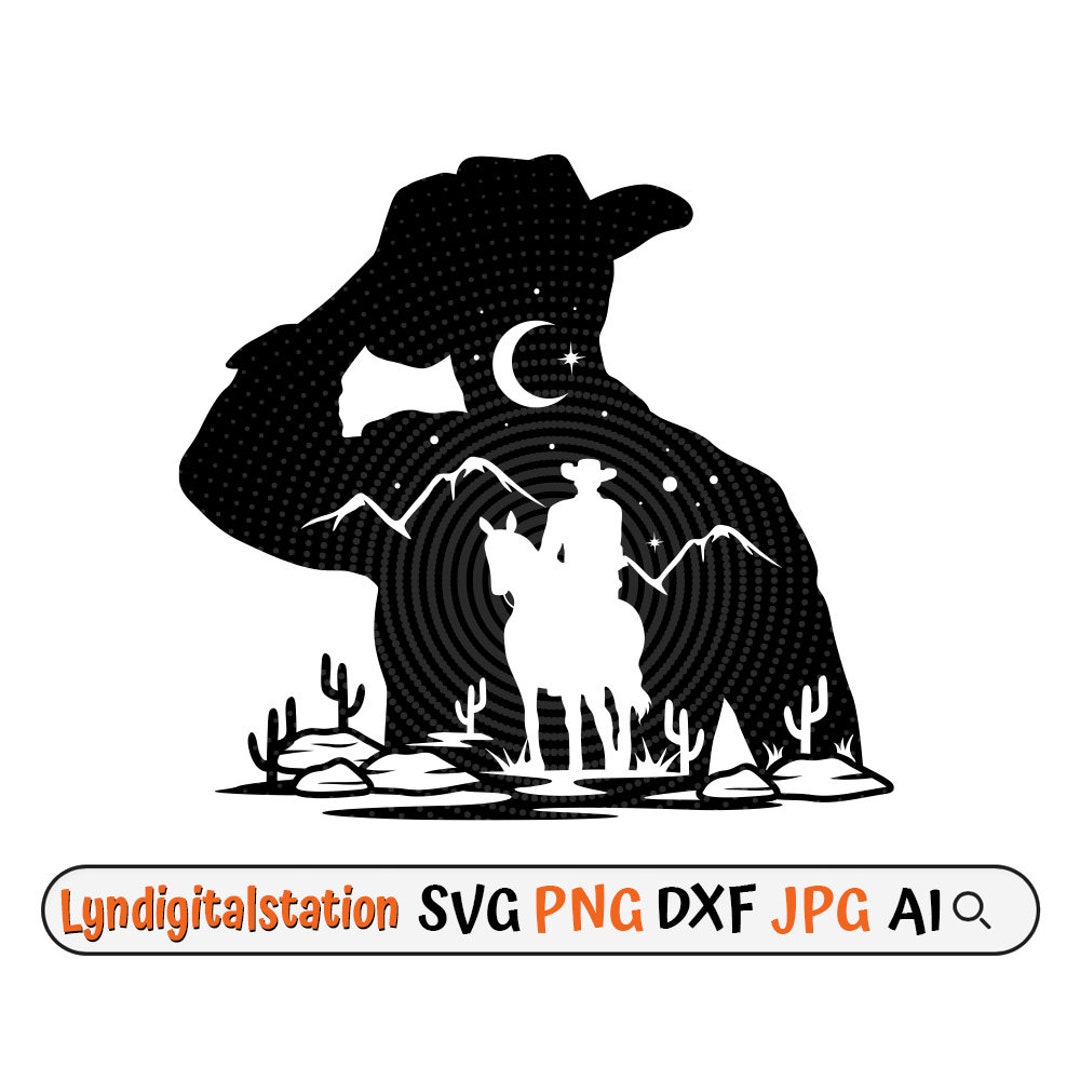 Cowboy Scene Svg | Western Cowbboy Clipart | Mountain Scene Cut File ...