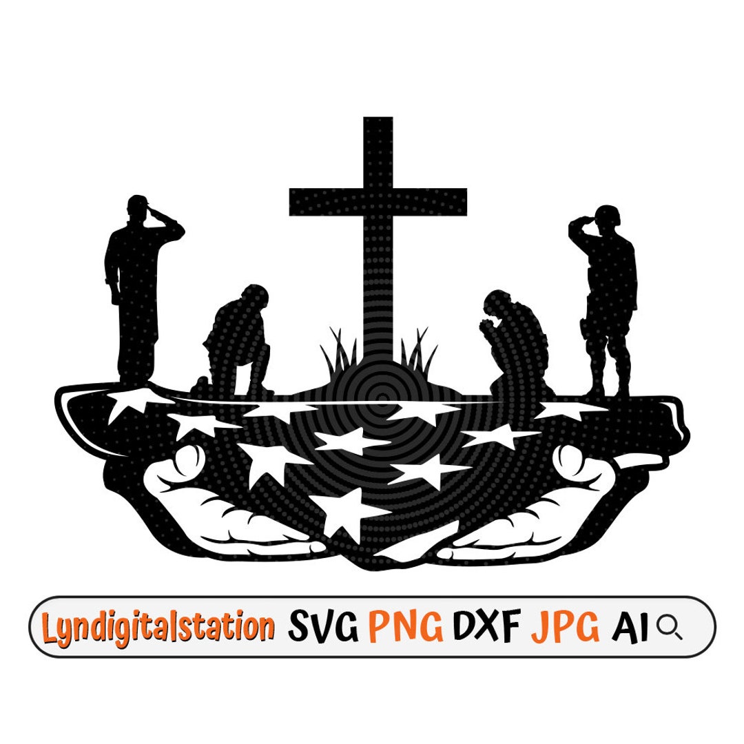 Kneeling Soldier Svg | Praying Clipart | Soldier in Front of the Cross ...