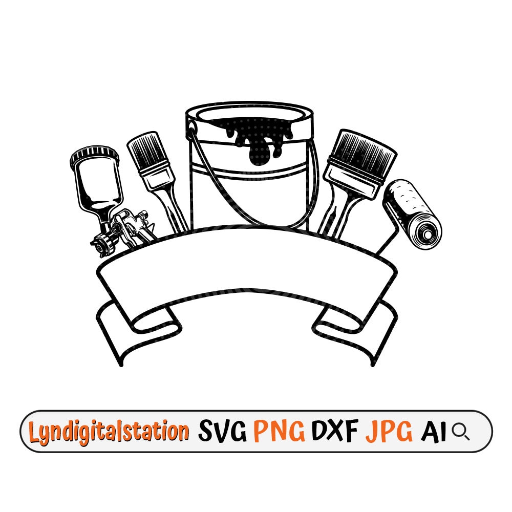 Painter Tools Svg Paint Brush & Roller Clipart Painting Cut File Bucket ...