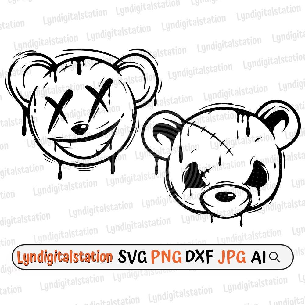 Scary Teddy Bear Svg | Stitch Teddy Clipart | Spooky Teddy Bear Cut ...