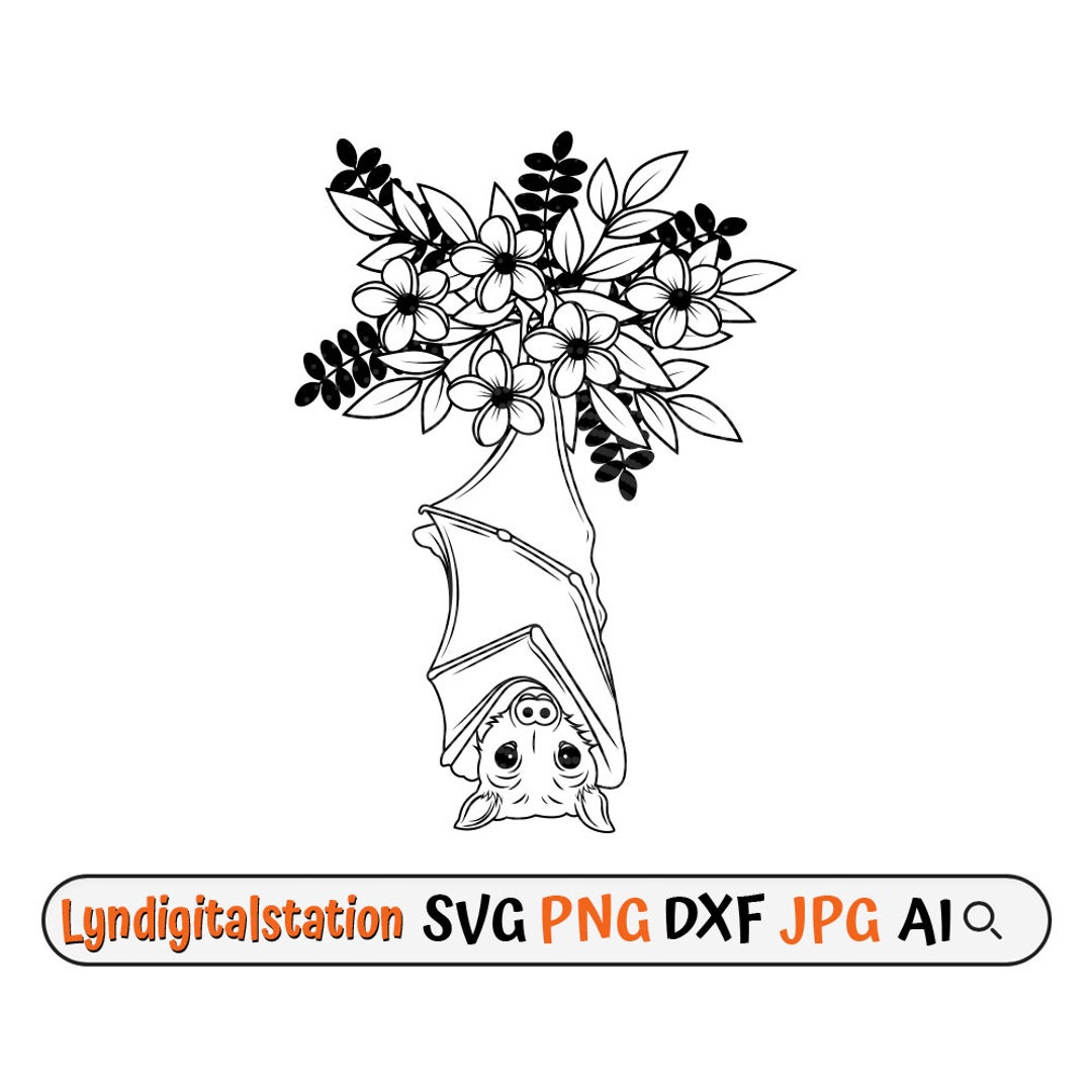 Bat Floral Svg | Flower Bat Clipart | Bat Cut File | Flower Stencil ...