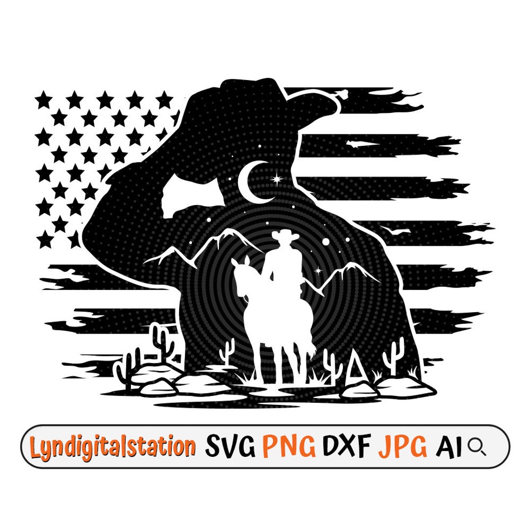 US Cowboy Scene Svg | Western Cowbboy Clipart | Mountain Scene Cut File ...