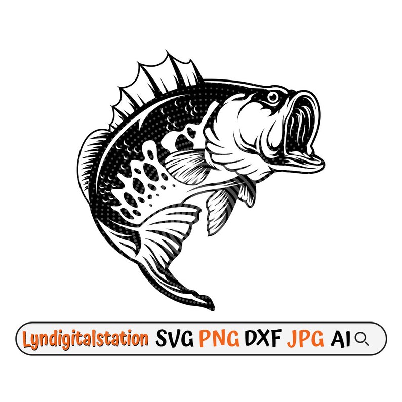 Large Mouth Bass Fish Svg | Bass Fish Clipart | Outdoor Bass Fishing ...