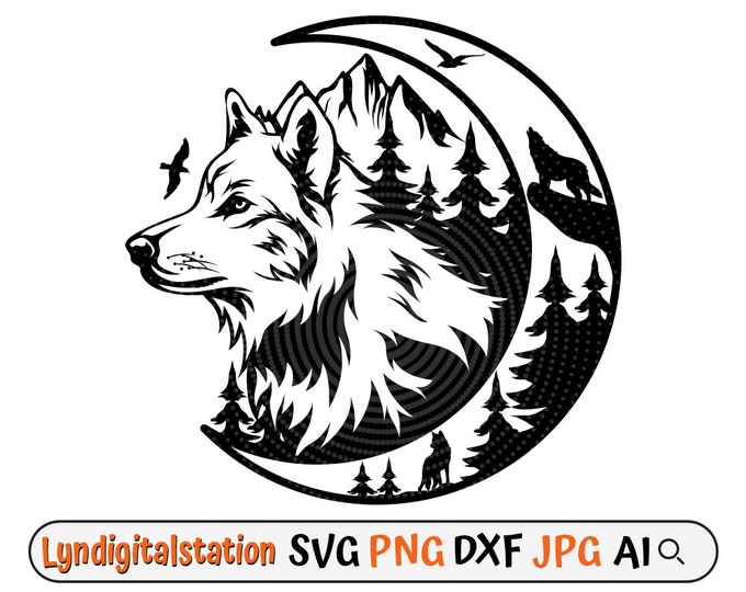 Wolf Scene Svg | Howling Wolf Clipart | Nature Scene Cut File | Forest ...