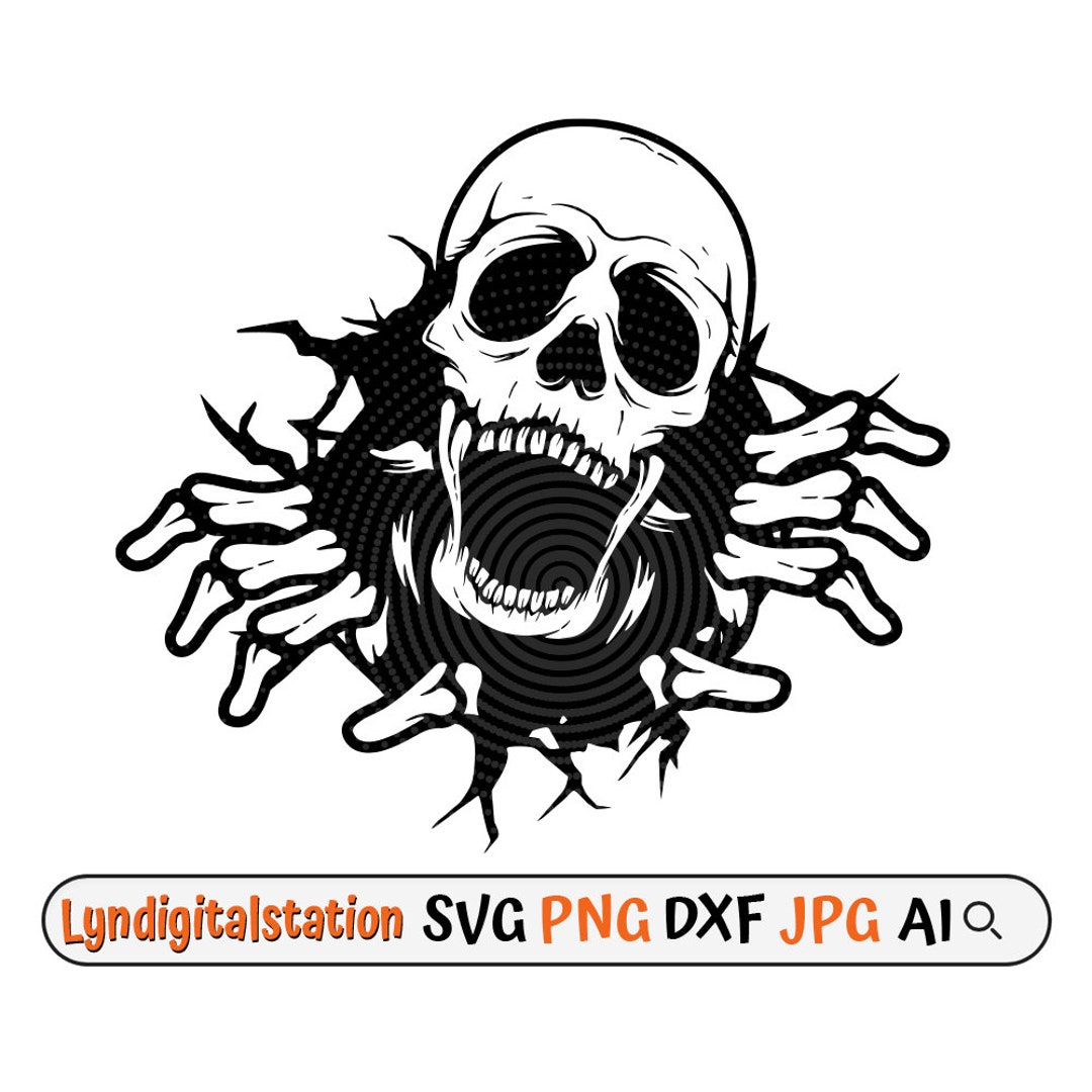Skeleton Coming Out Svg | Skull in the Wall Clipart | Horror Cut File ...